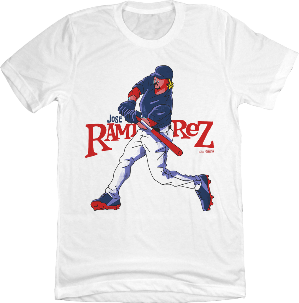 José Ramirez Cartoon Swing MLBPA Tee | Cleveland Baseball | In The Clutch
